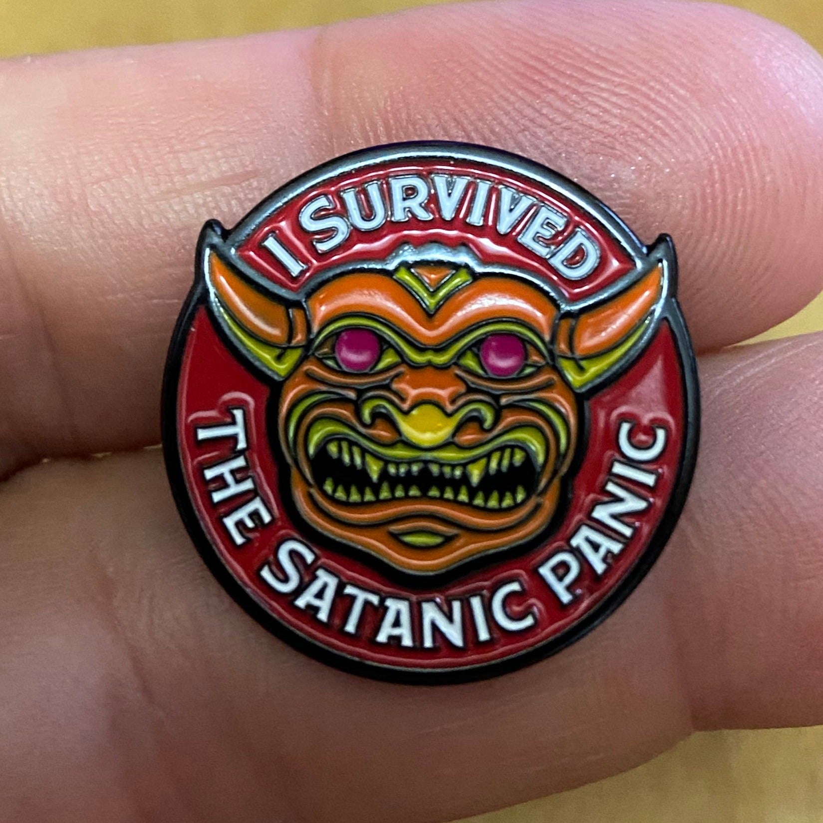 I Survived The Satanic Panic Pin – Dodecadonuts